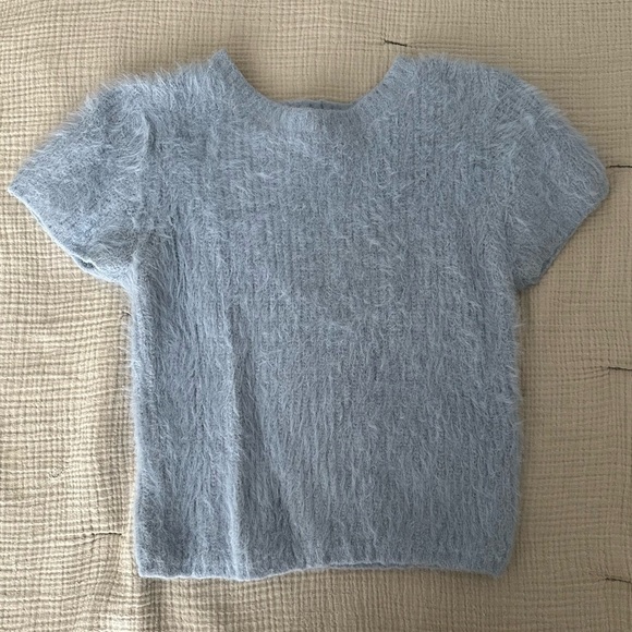 Zara | Tops | Baby Blue Fuzzy Top | Poshmark